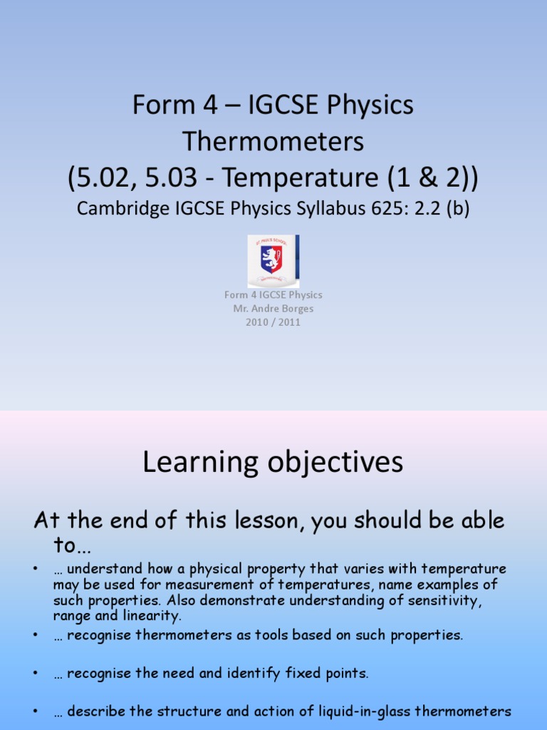 Form 4 - IGCSE Physics - Thermometers | PDF | Celsius | Thermometer
