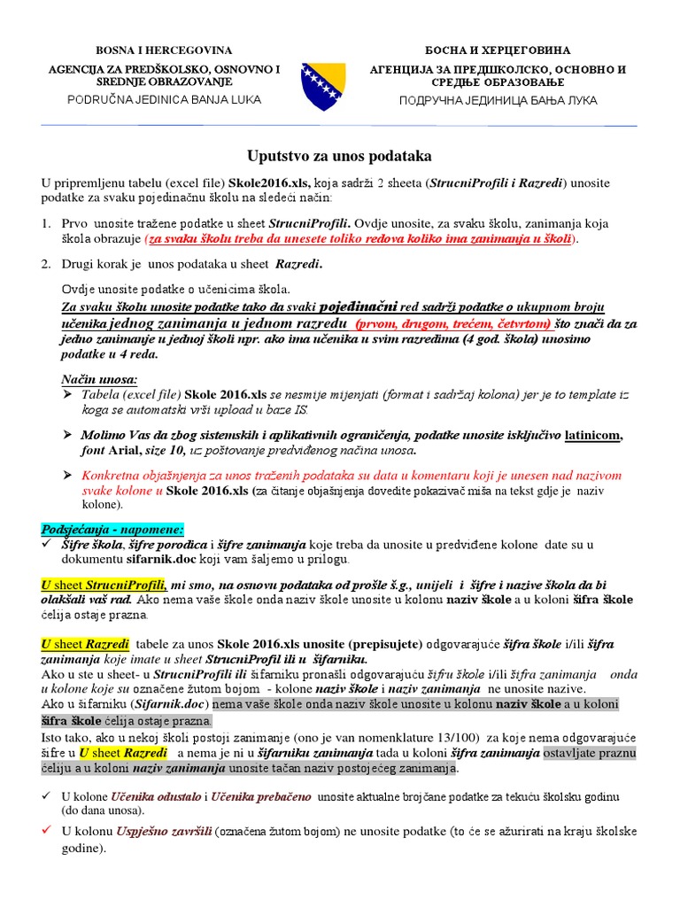 Uputstvo Za Popunjavanje Tabele | PDF