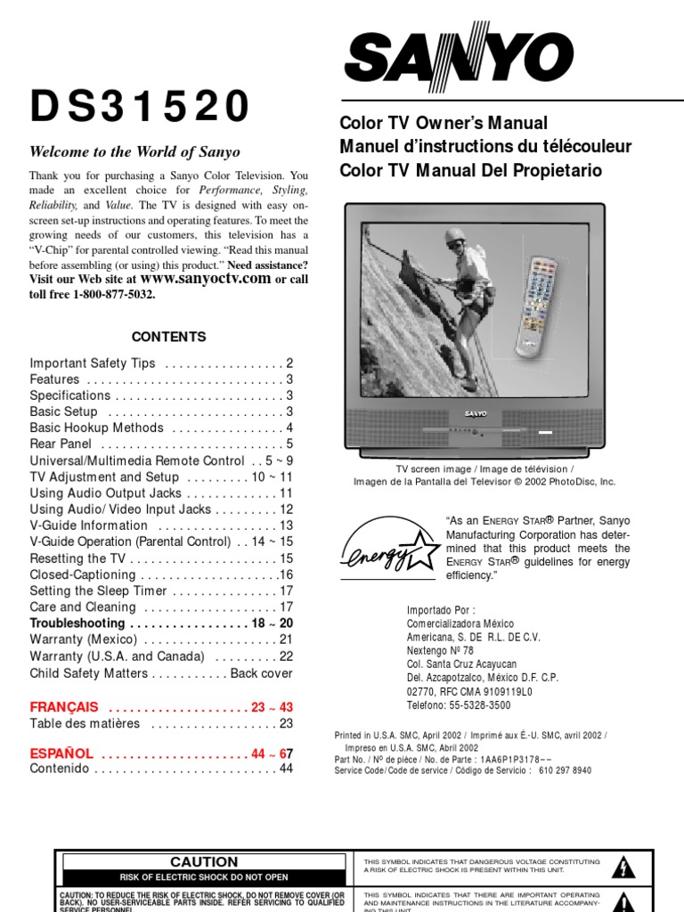 Sanyo TV | PDF | Cable Television | Ac Power Plugs And Sockets
