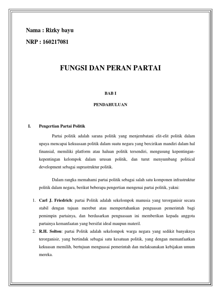 Fungsi Dan Peran Partai Politik | PDF