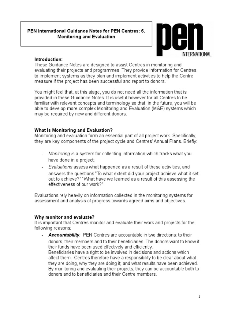 Monitoring and Evaluation Guidance Notes | PDF | Monitoring And ...