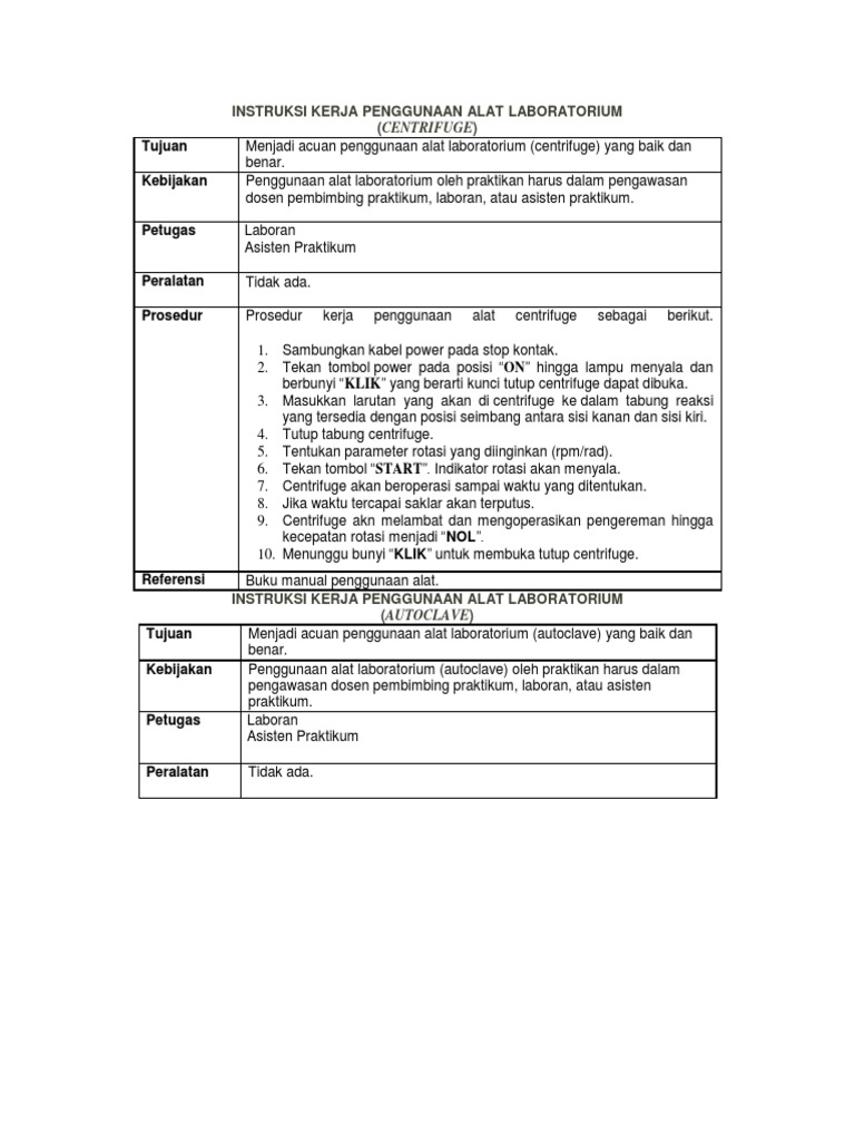 Instruksi Kerja Penggunaan Alat Laboratorium | PDF