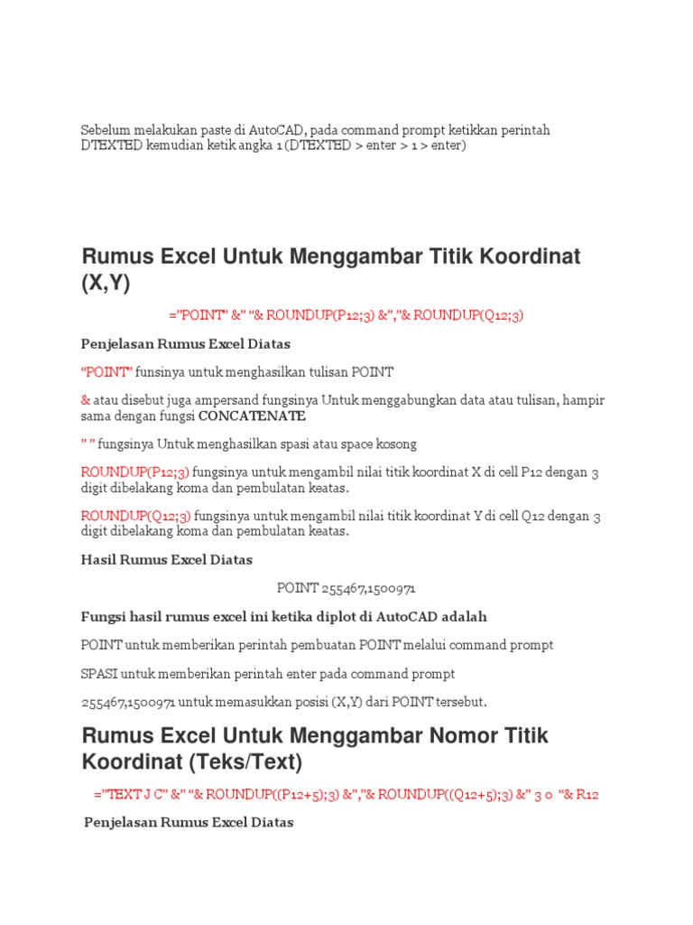 Rumus Excel Untuk Menggambar Titik Koordinat | PDF