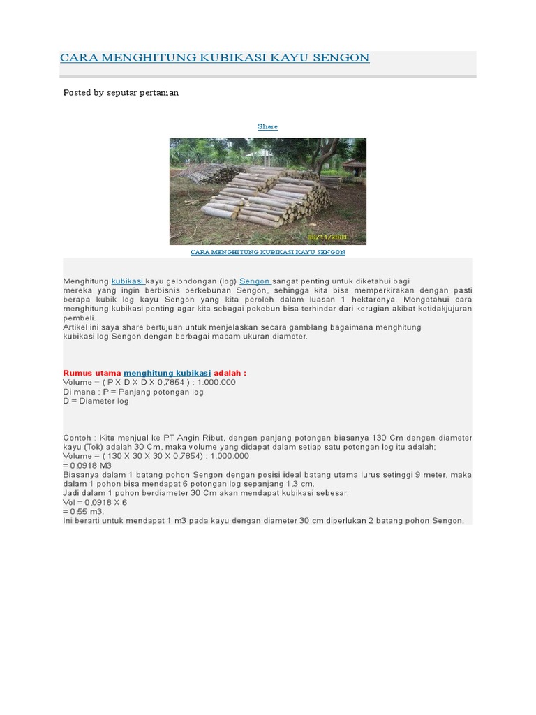 Cara Menghitung Kubikasi Kayu Sengon | PDF