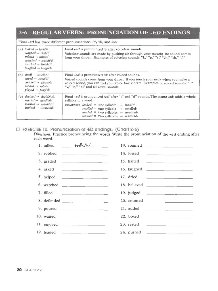 Regular Verbs - Pronunciation of - ED Endings