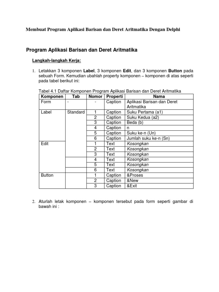Membuat Program Aplikasi Barisan Dan Deret Aritmatika Dengan Delphi | PDF