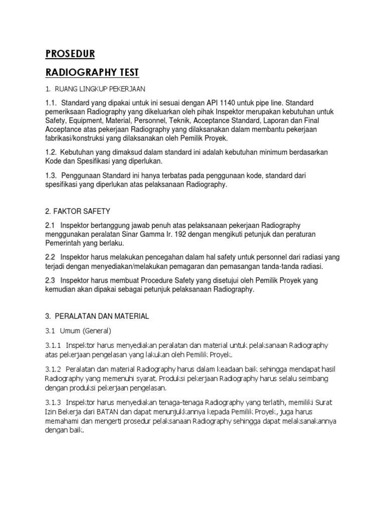 Prosedur Uji Radiografi Pipa | PDF | Teknologi & Rekayasa