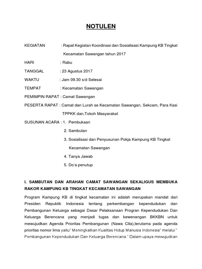 Notulen Kampung KB Kec Sawangan | PDF