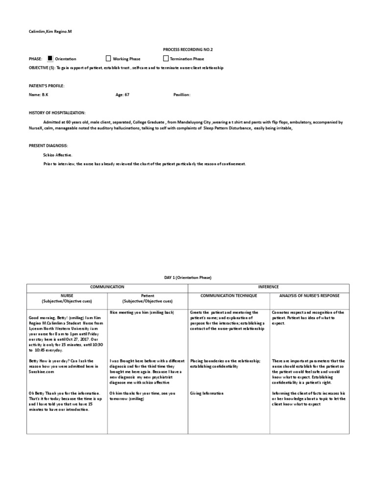 Working Phase (Psych Nursing) Progress Report Process Reporting | PDF ...