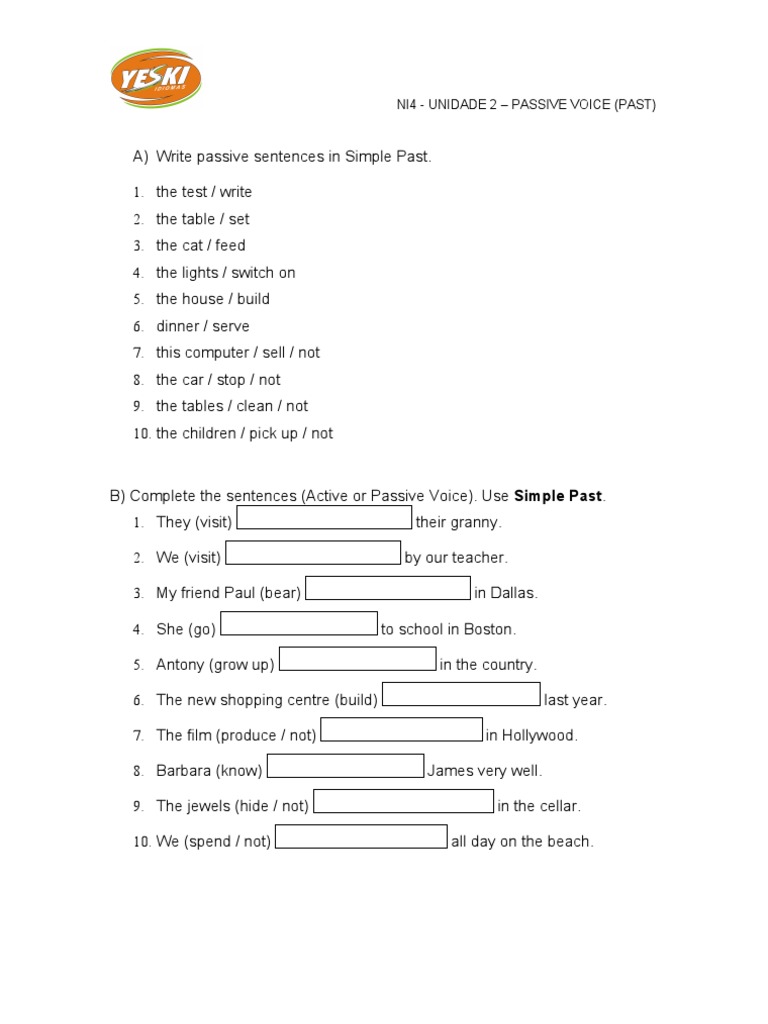 Simple Past Passive Voice Exercises | PDF