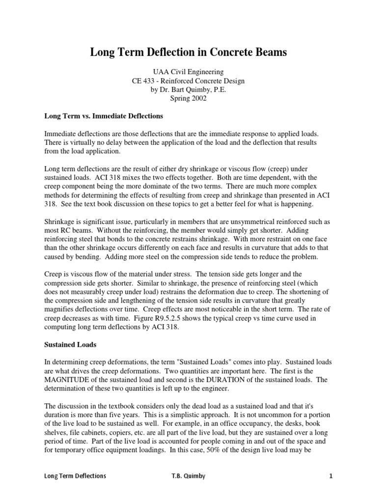 Long Term Deflection in Concrete Beams | PDF | Creep (Deformation ...