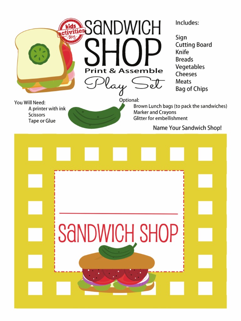 Printable Sandwich Shop PDF | PDF