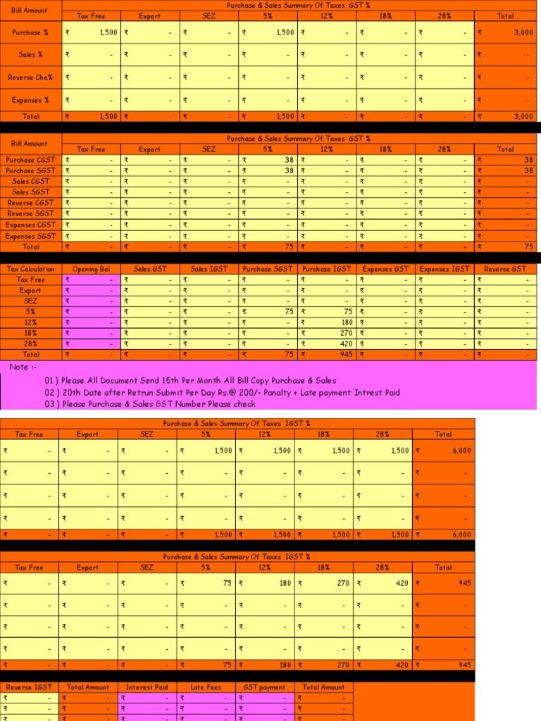 GST Calculation Sheet & Purchase and Sales Register | PDF