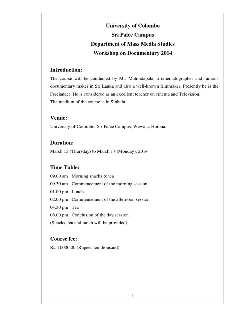 University of Colombo | PDF | Documentary Film | Sri Lanka