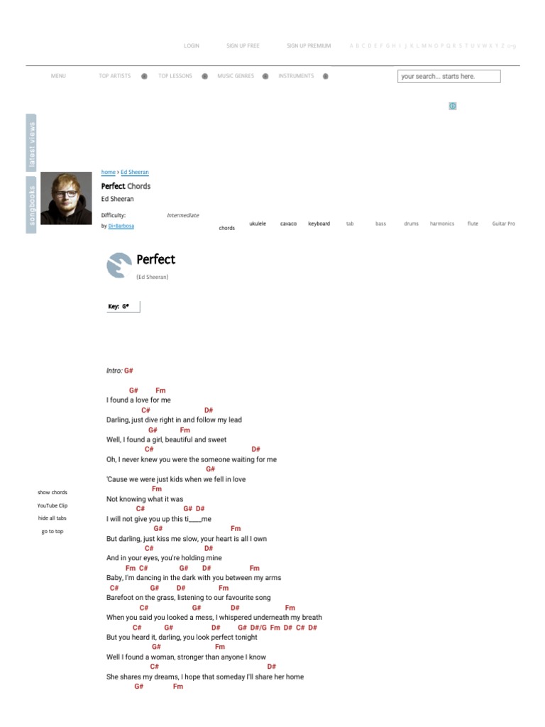PERFECT Chords - Ed Sheeran - E-Chords | PDF | Songs | Entertainment ...