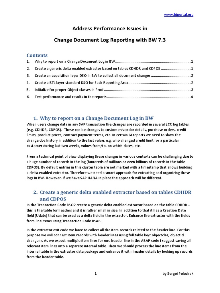 Change Document Log Reporting ECC and BW | PDF | Database Index ...