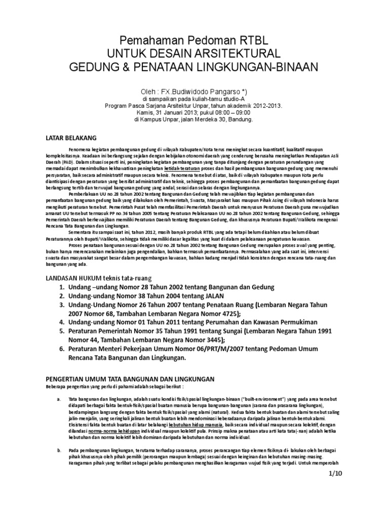 Pemahaman Pedoman RTBL | PDF