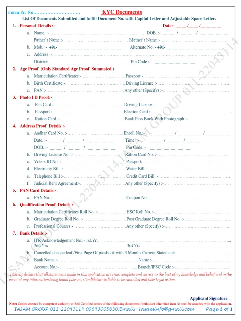 KYC Documents Required For .. | PDF | Authentication | Document