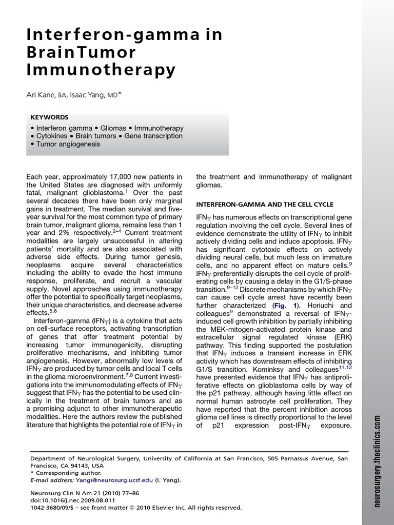 I Nter Feron - Gamma in Brain Tumor Immunotherapy: Ari Kane,, Isaac ...