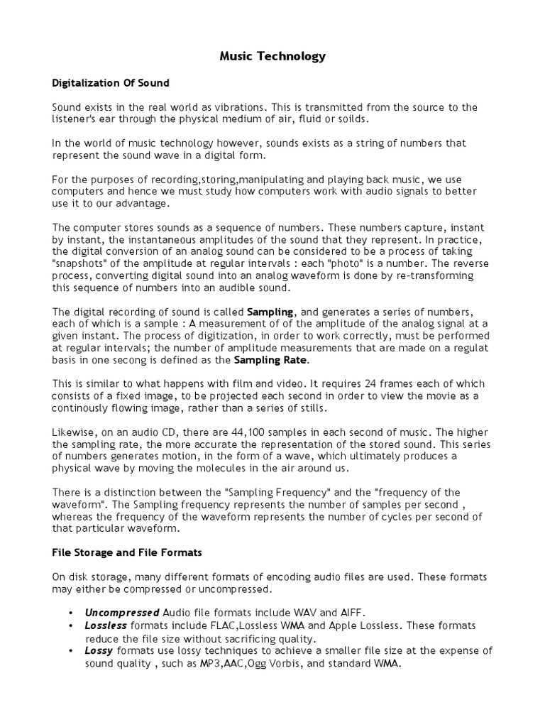 Music Technology: Digitalization of Sound | PDF | Signal To Noise Ratio ...