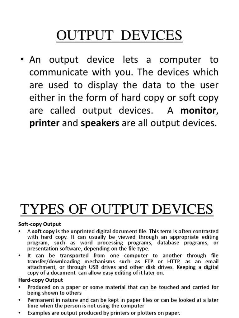 Printer and Speakers Are All Output Devices | PDF | Printer (Computing) | Computer Monitor
