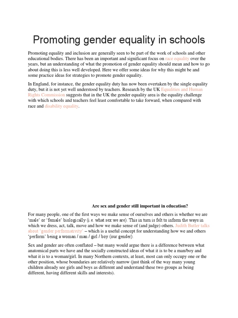 Strategies for Gender Equality in Schools | PDF | Gender | Gender Studies