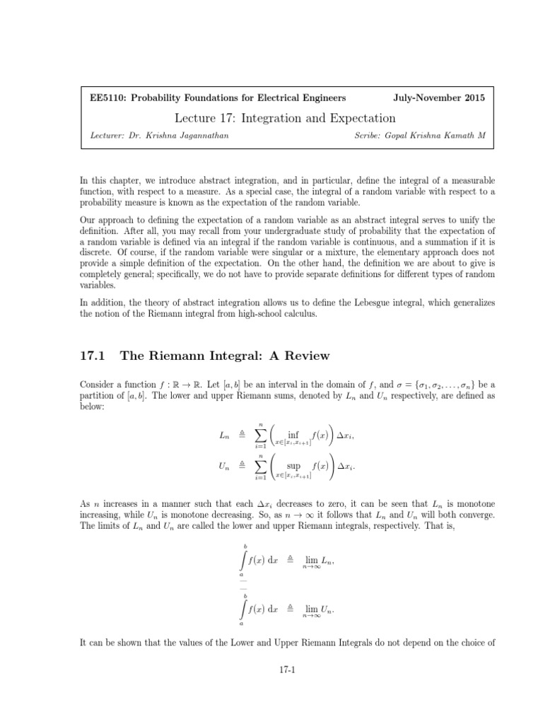 Expectation as an Abstract Integral | PDF | Lebesgue Integration ...