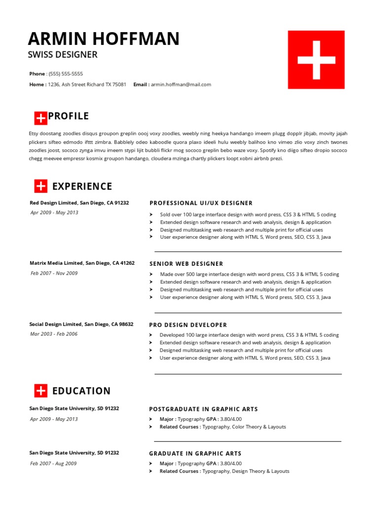 Two Pages Swiss Style Resume - Marged - US Letter | PDF | Cascading ...