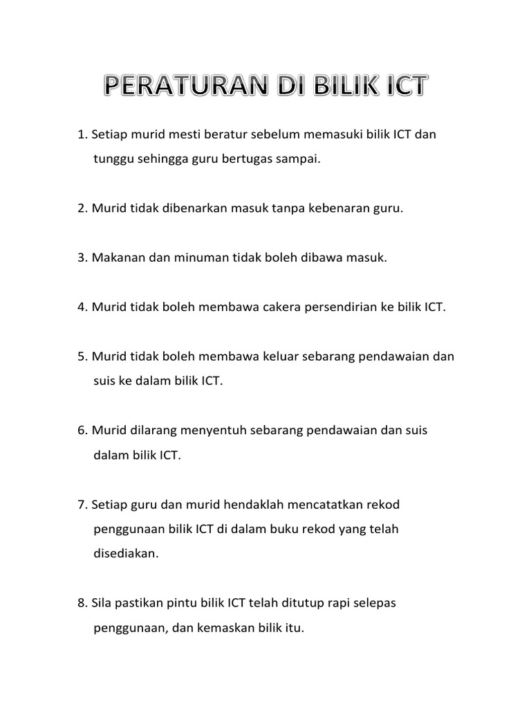 Peraturan Di Bilik Ict | PDF