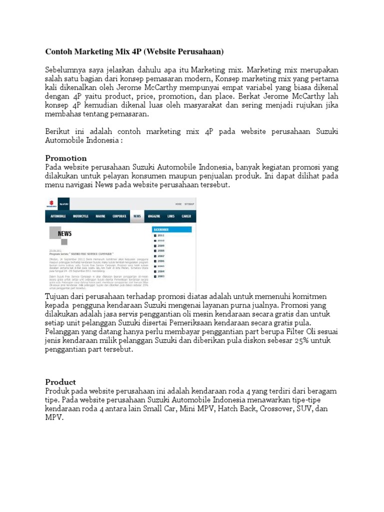 Contoh Marketing Mix 4P | PDF