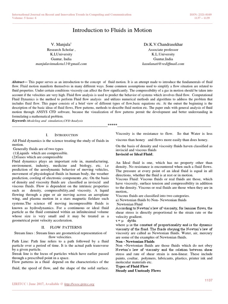 Introduction To Fluids in Motion | PDF | Fluid Dynamics | Computational ...