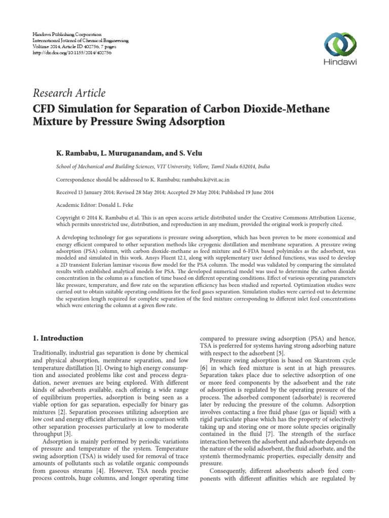 CFD Simulation For Separation of Carbon Dioxide-Methane Mixture by ...