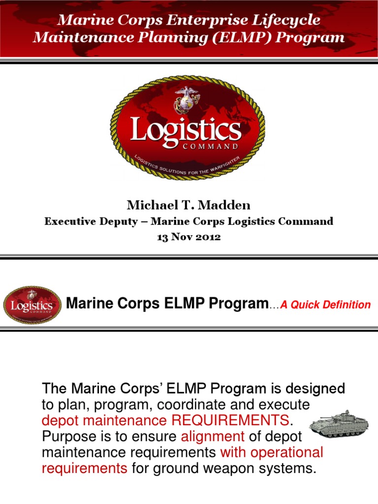 Marine Corps Enterprise Lifescycle Maintenance Planning Program | PDF ...
