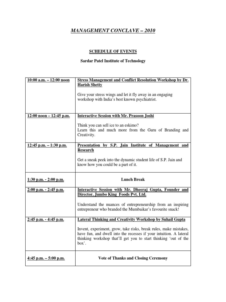 Management Conclave 2010 Schedule | PDF