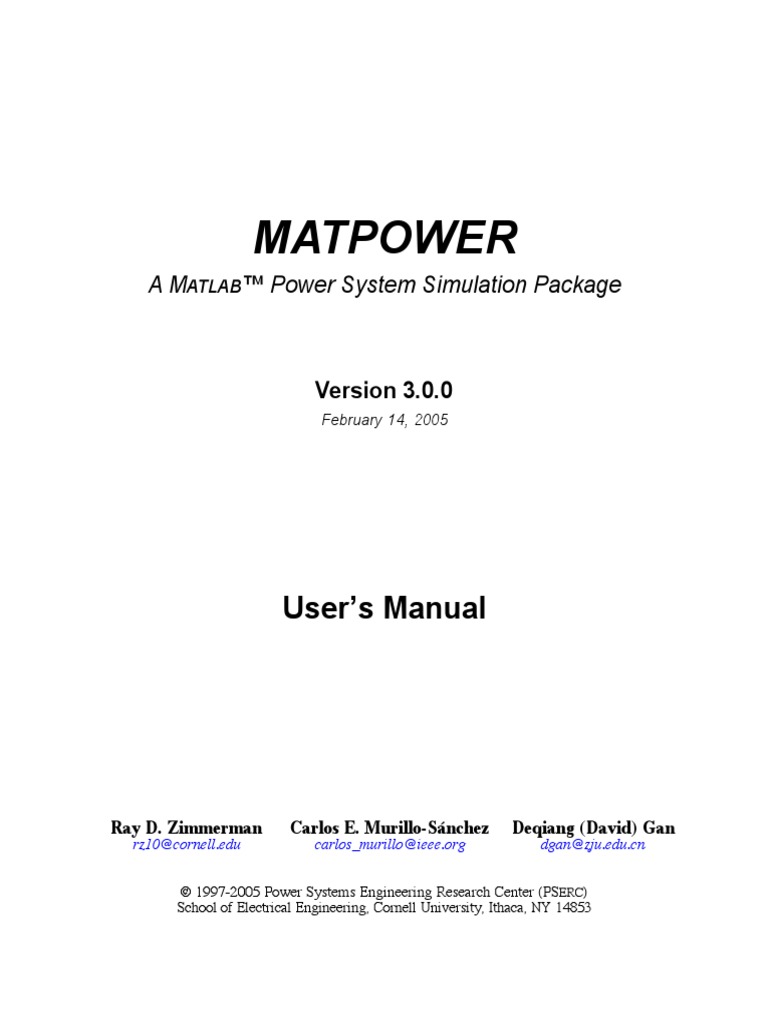 MATPOWER - A MATLAB Power System Simulation Package | Mathematical Optimization | Linear Programming