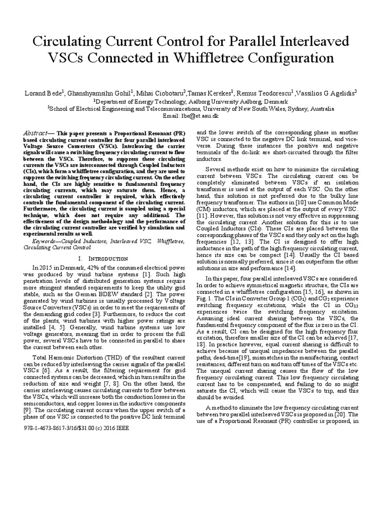 Circulating Current Control For Parallel Interleaved Vscs Connected in Whiffletree Configuration ...