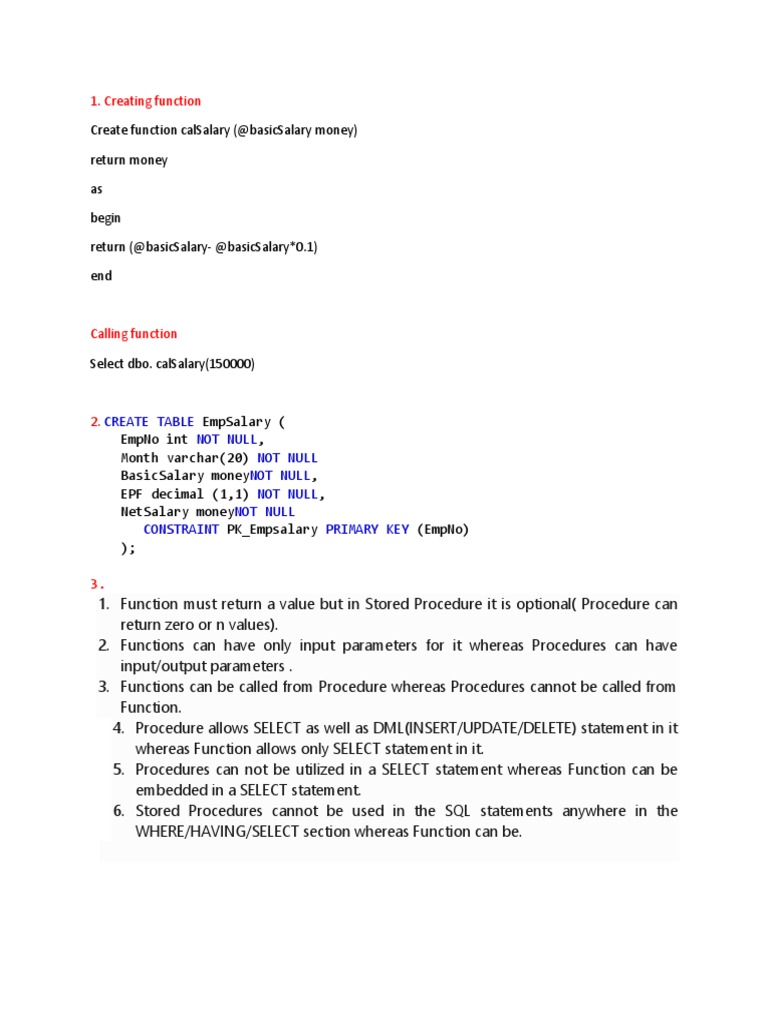 Calculating Employee Salaries and Demonstrating the Differences Between Functions and Stored ...