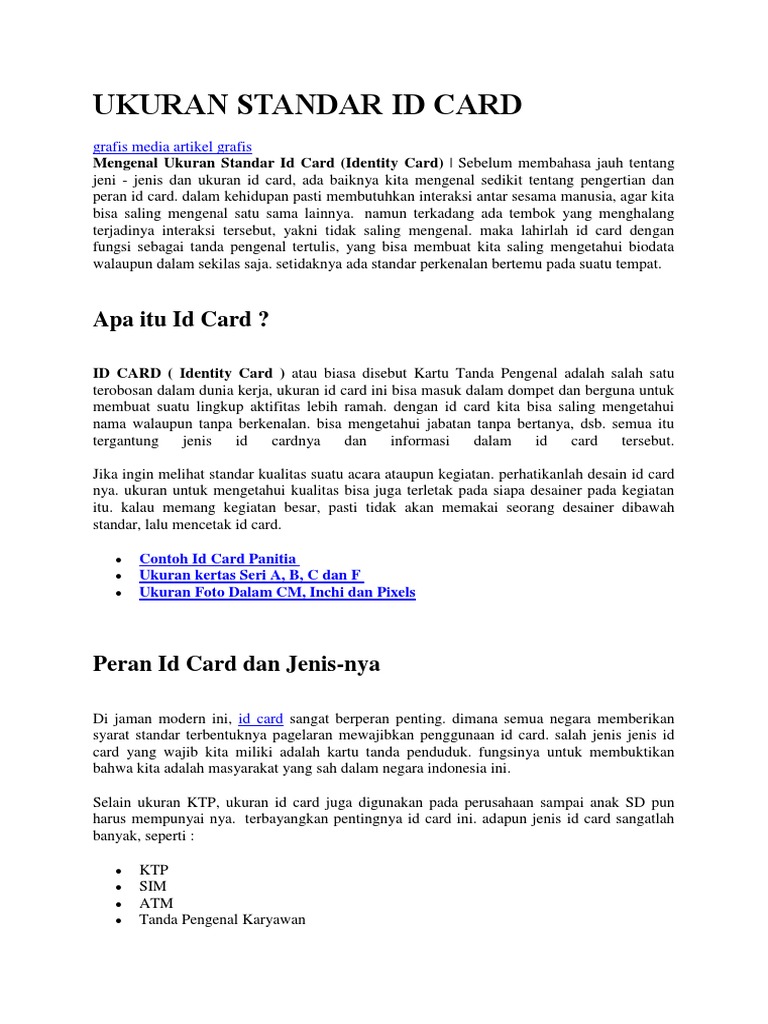 Ukuran Standar Id Card | PDF