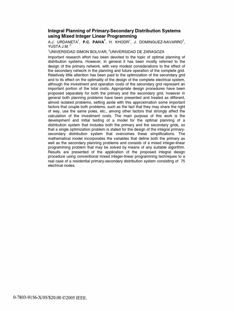 Integral Planning of Primary-Secondary Distribution Systems Using Mixed Integer Linear ...