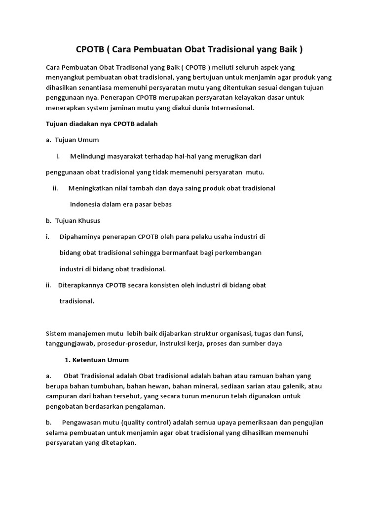 CPOTB (Obat Tradisional) | PDF