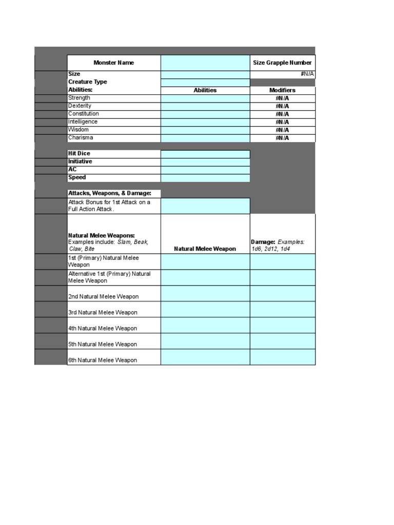 Monster Template | PDF | Tools | Military Science