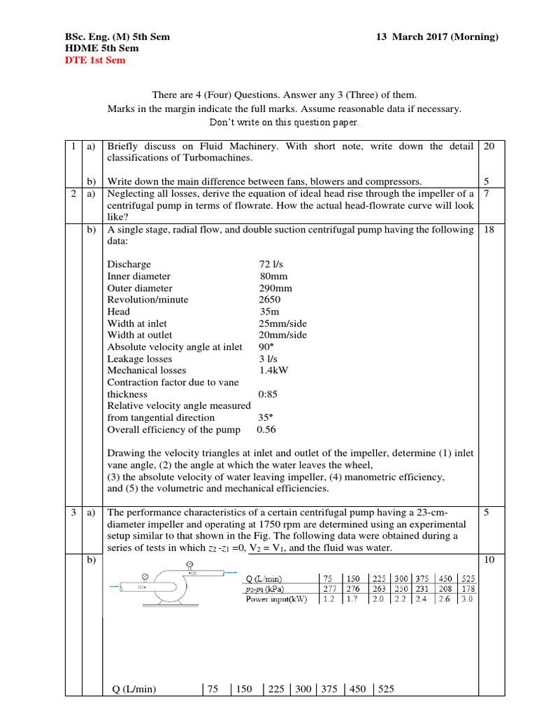 Dte 1St Sem: Bsc. Eng. (M) 5Th Sem 13 March 2017 (Morning) Hdme 5Th Sem | PDF | Chemical ...
