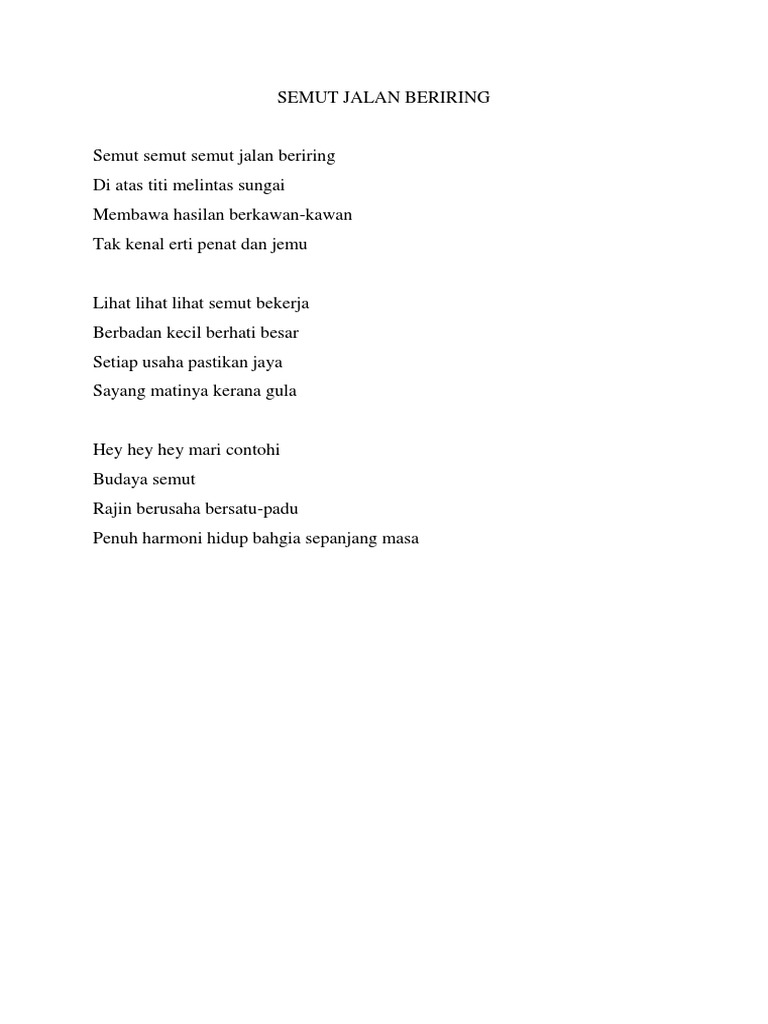 Lirik Lagu Semut Semut Jalan Beriring | PDF