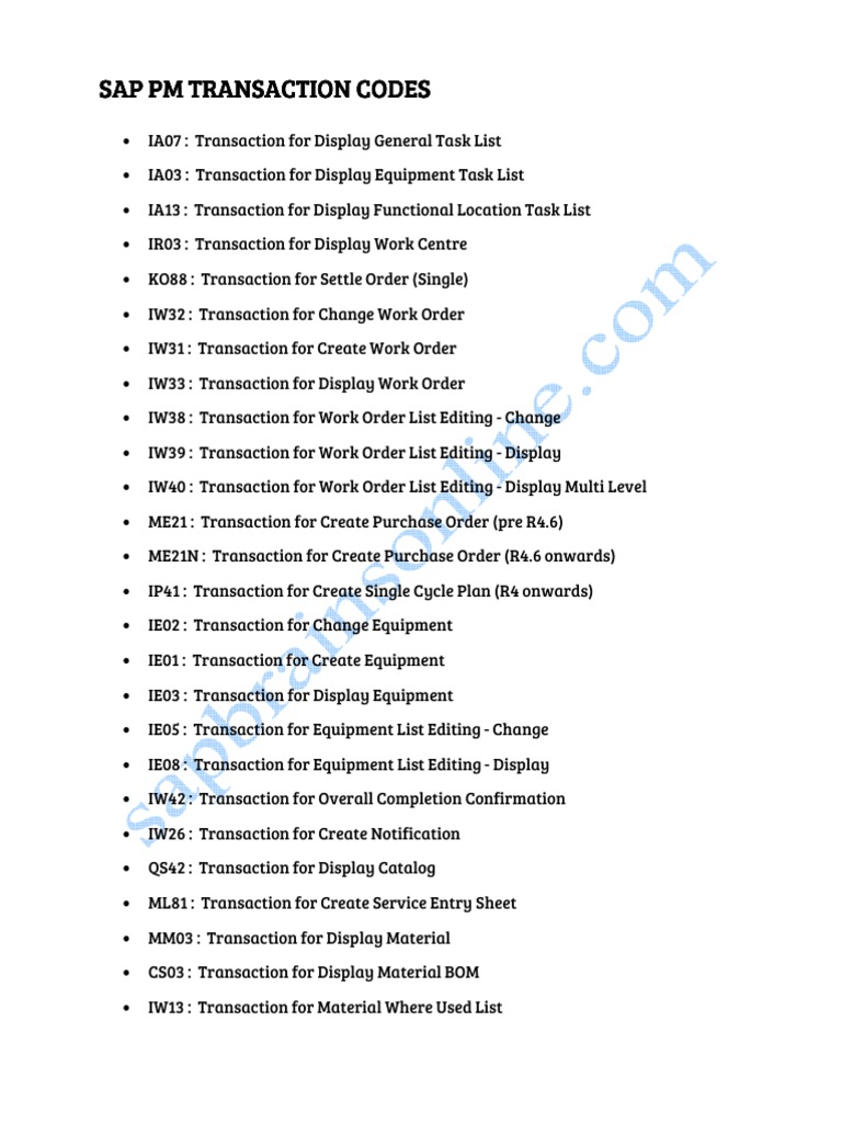 SAP PM T - Codes | PDF | Computing | Business
