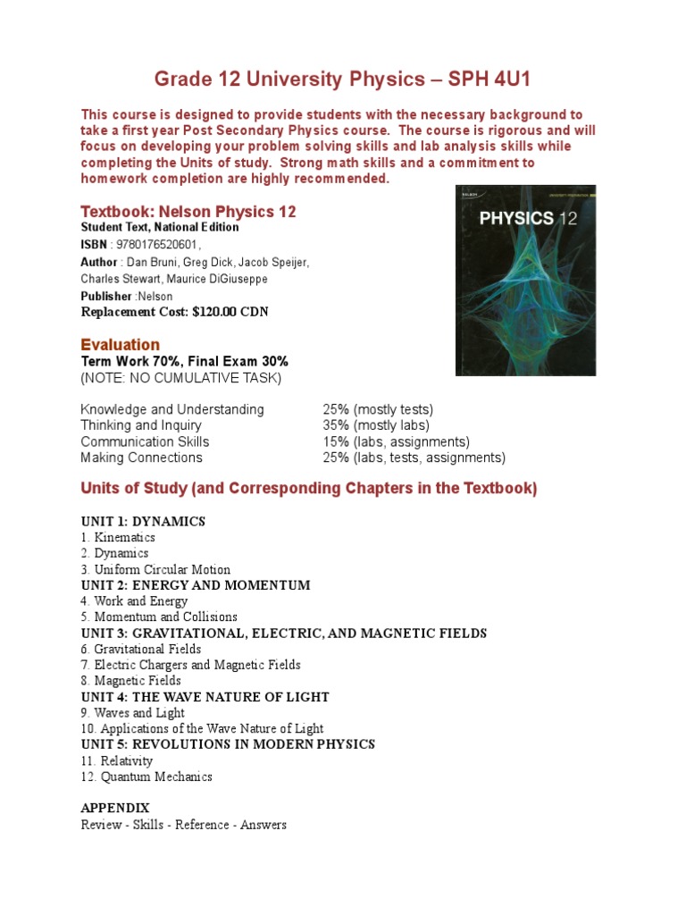 Grade 12 University Physics Course Outline | PDF