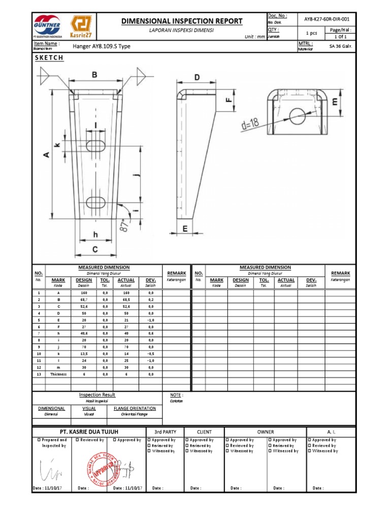 Dimensional Inspection Report: Sketch | PDF