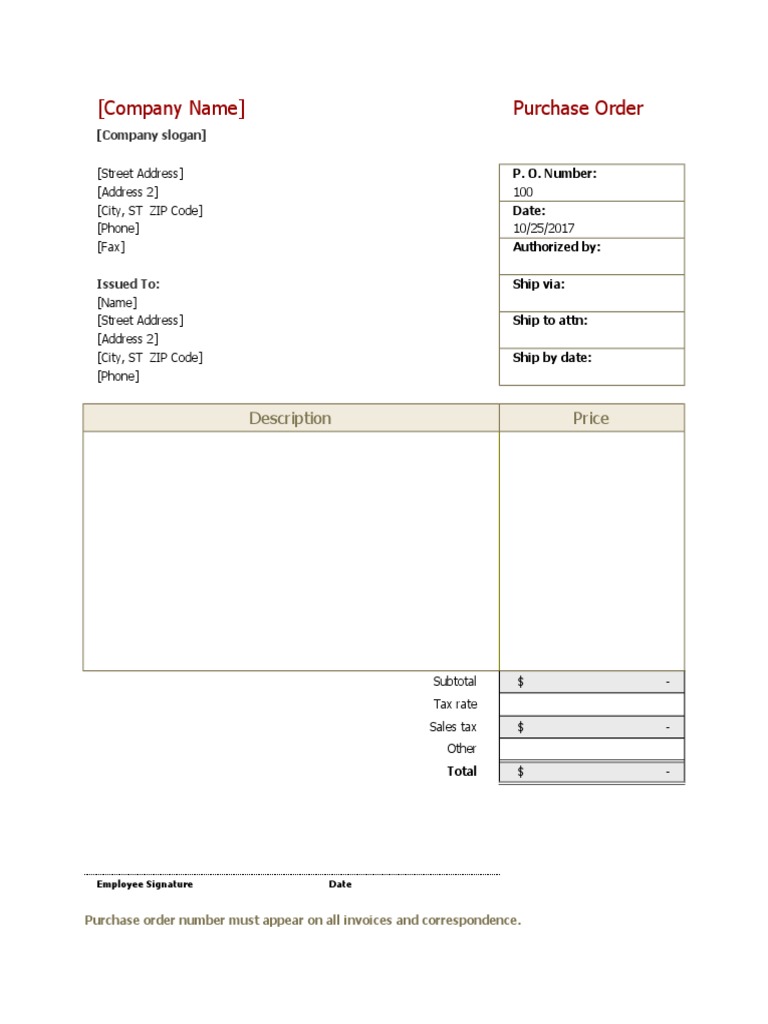 Simple Purchase Order Template | PDF
