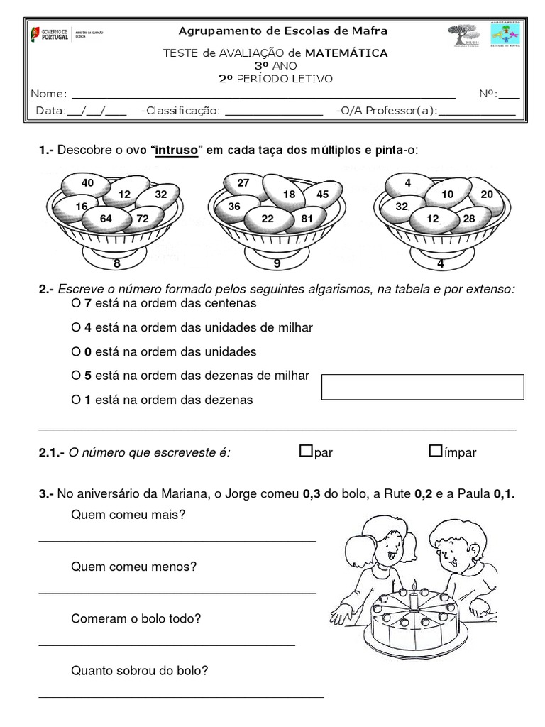Ficha Mat 3ºano 2ºp | PDF | Science | Ensino de Matemática