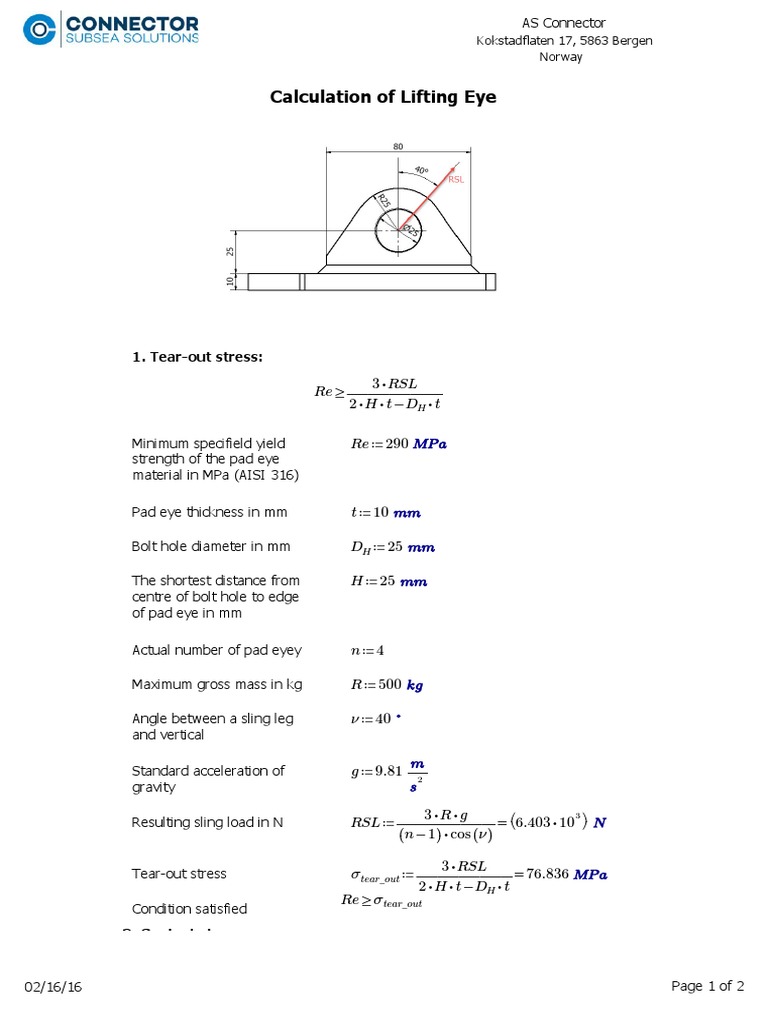 Lifting Eye Design and Stress Calculations | PDF | Strength Of ...