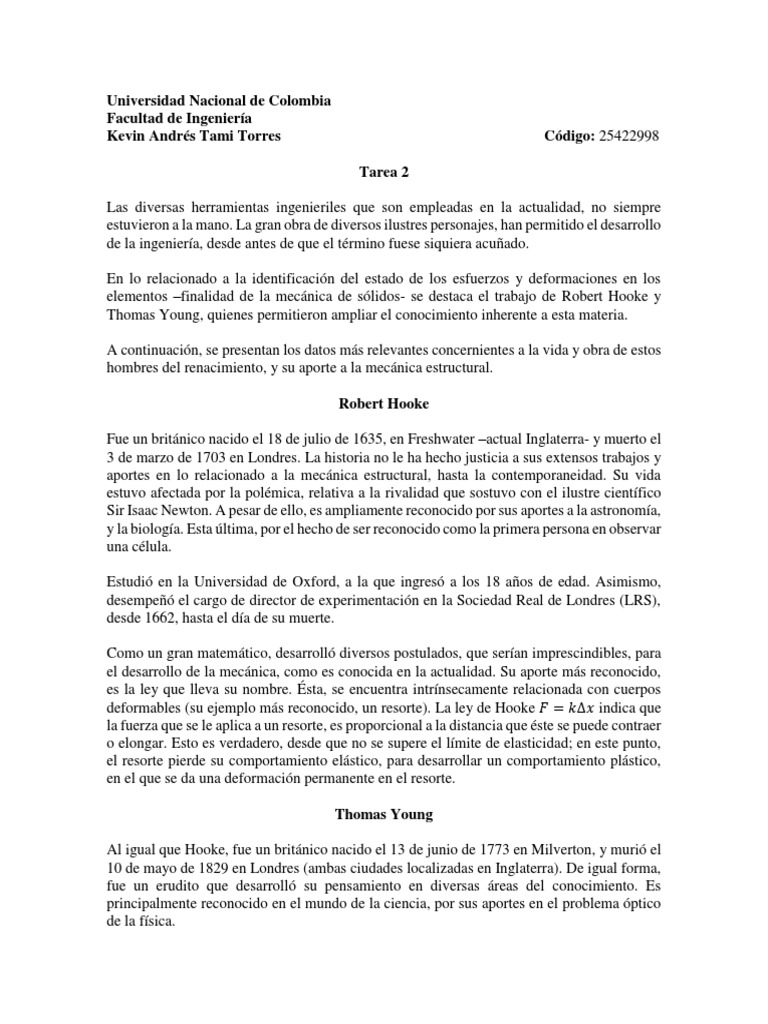 Biografía Robert Hooke & Edward Collignon | PDF | Elasticidad (Física ...